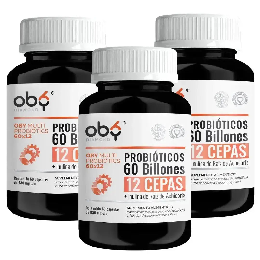 Pack de 3 frascos: Oby MULTI Probioticos Avanzados 60 Billones 12– oby.mx