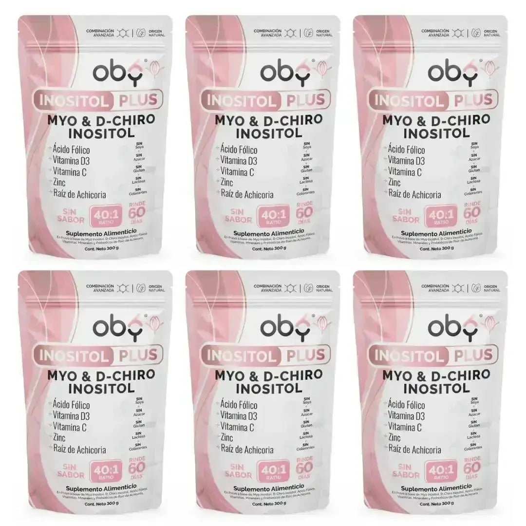 Pack de 6 Pouch: Oby Inositol Plus Myo y D-Chiro Inositol Ratio 40:1 +– oby.mx
