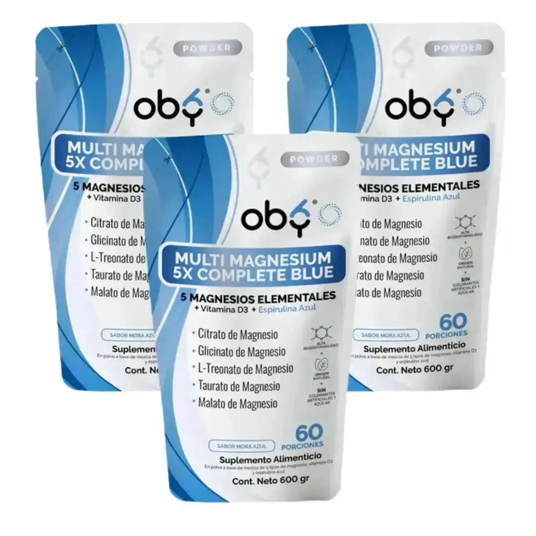 Pack de 3 Pouch: Oby Multi Magnesio Blue | 5 Magnesios + Espirulina– oby.mx