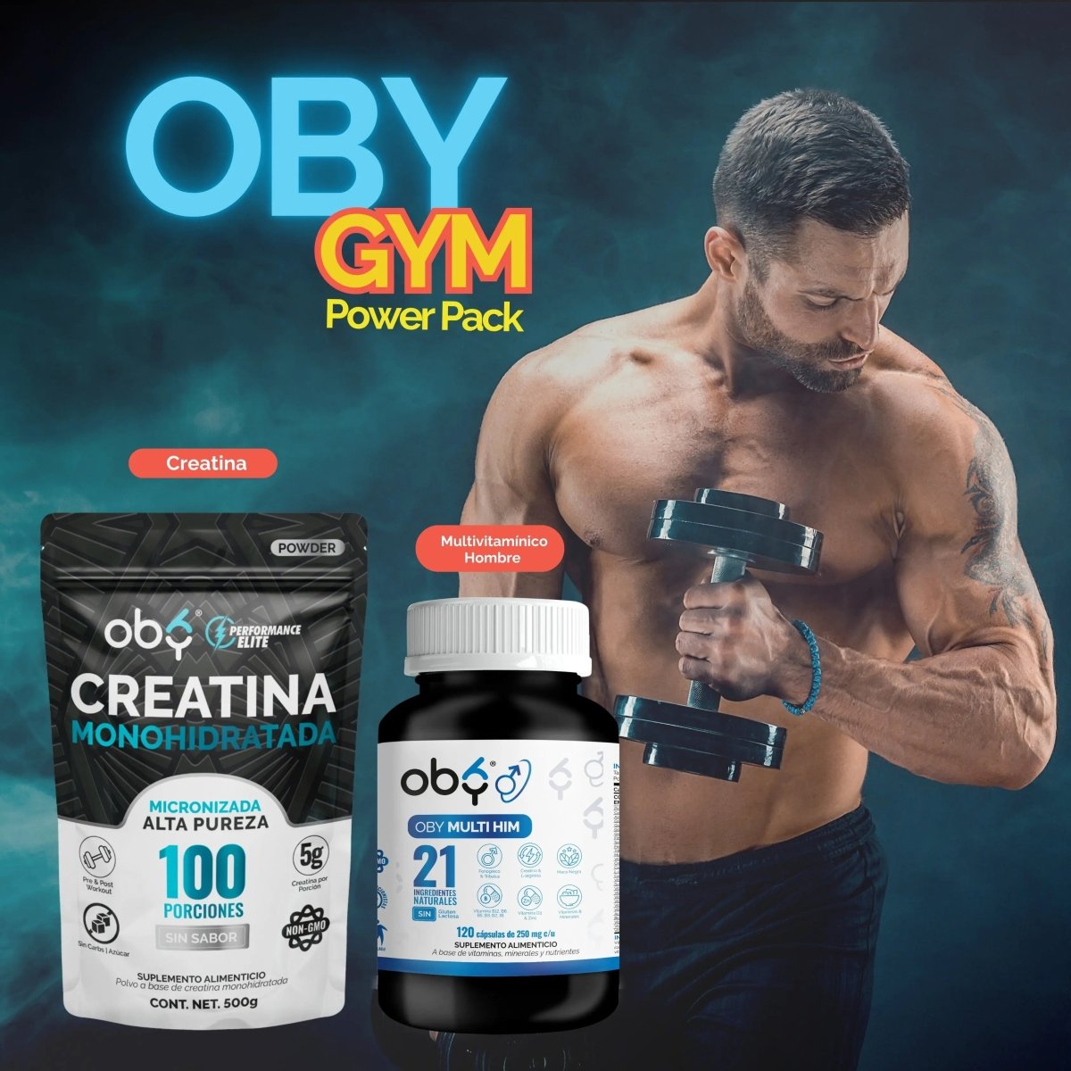 OBY GYM POWER PACK | Multivitamínico Hombre + Creatina suplemento– oby.mx