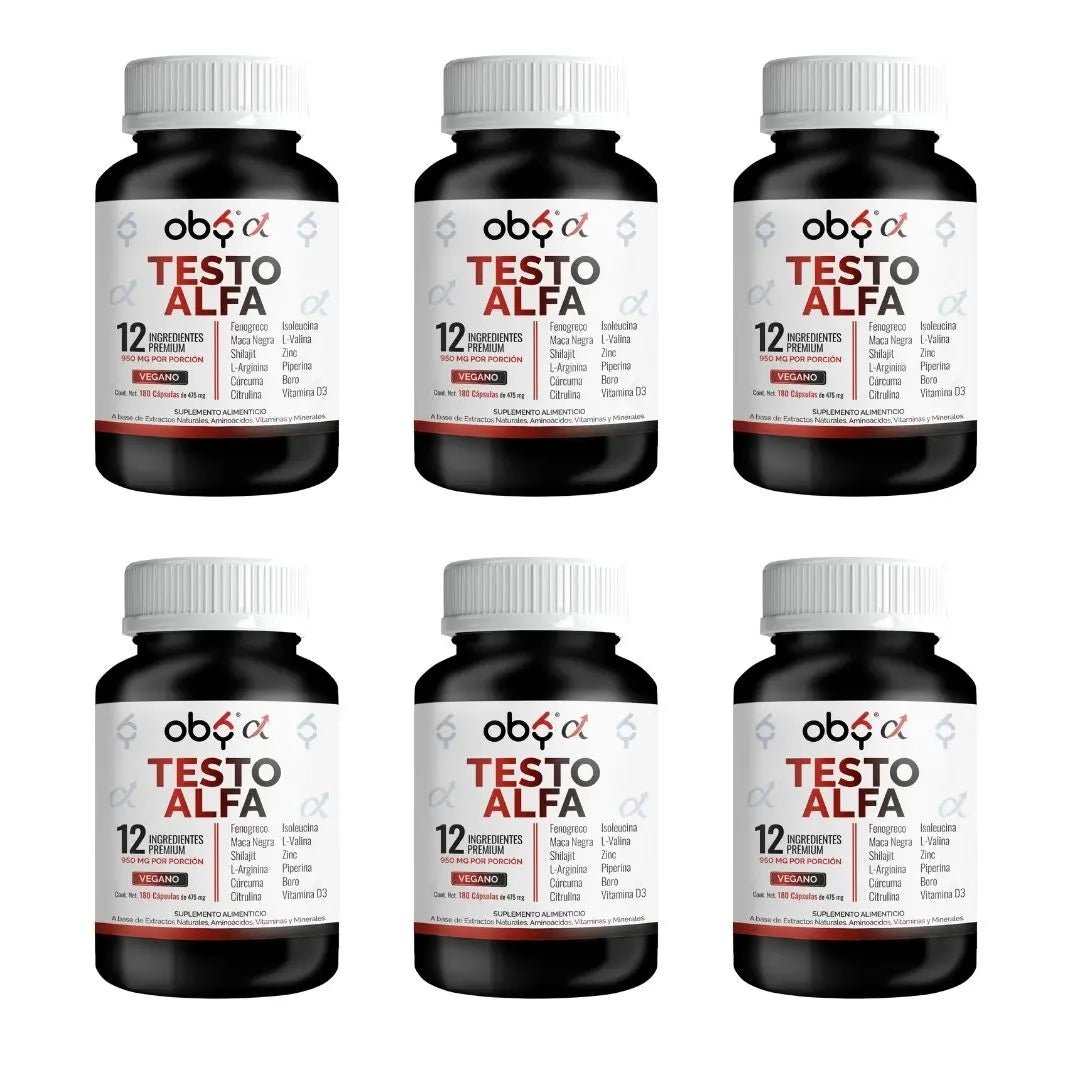 Pack de 6 frascos: Oby Testo Alfa | 180 cápsulas - oby.mx