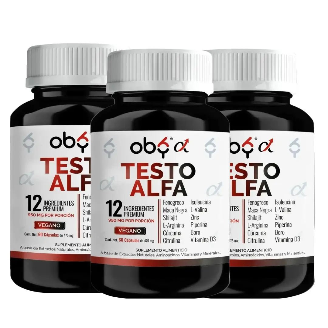 Pack de 3 frascos: Oby Testo Alfa | 60 cápsulas - oby.mx