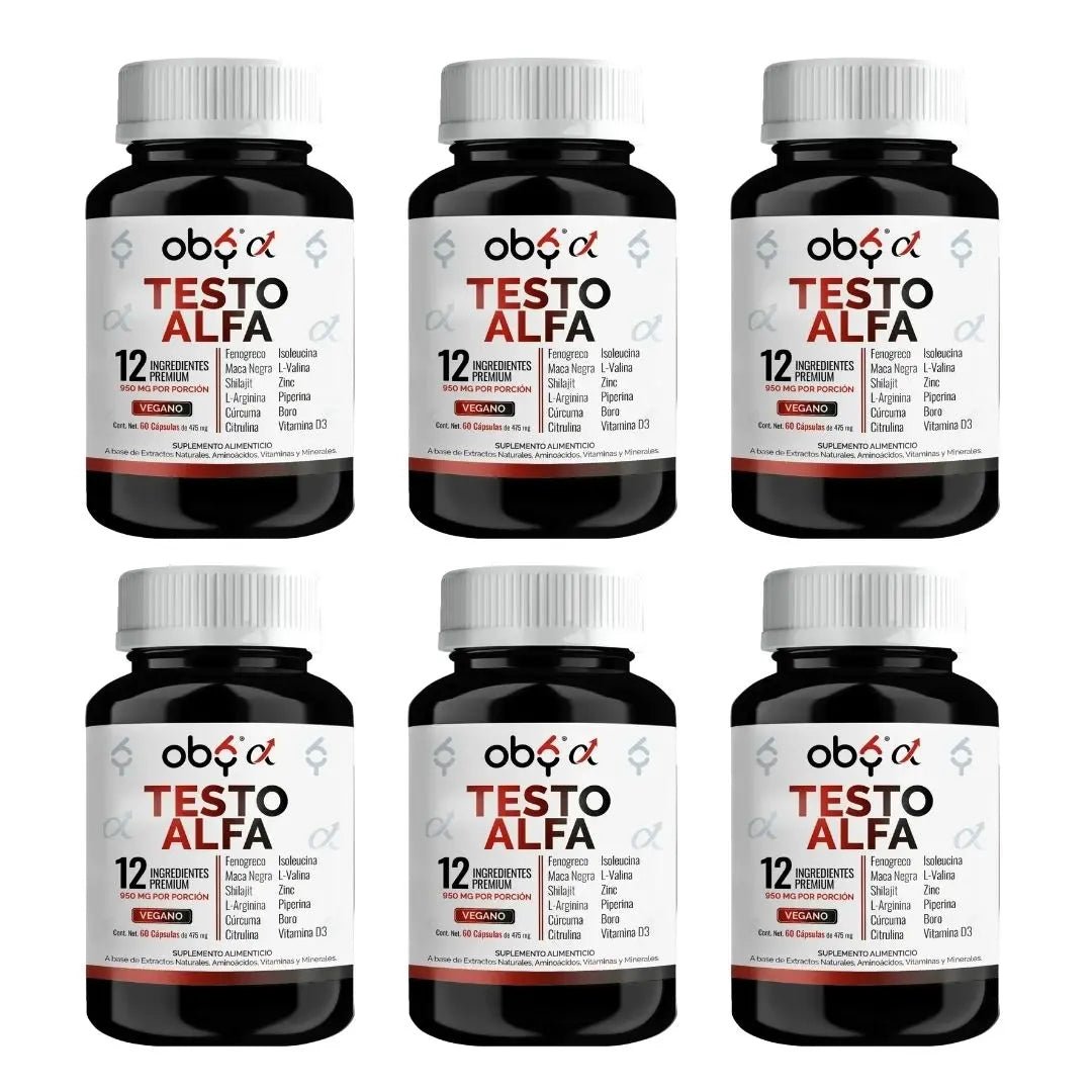 Pack de 6 frascos: Oby Testo Alfa | 60 cápsulas - oby.mx