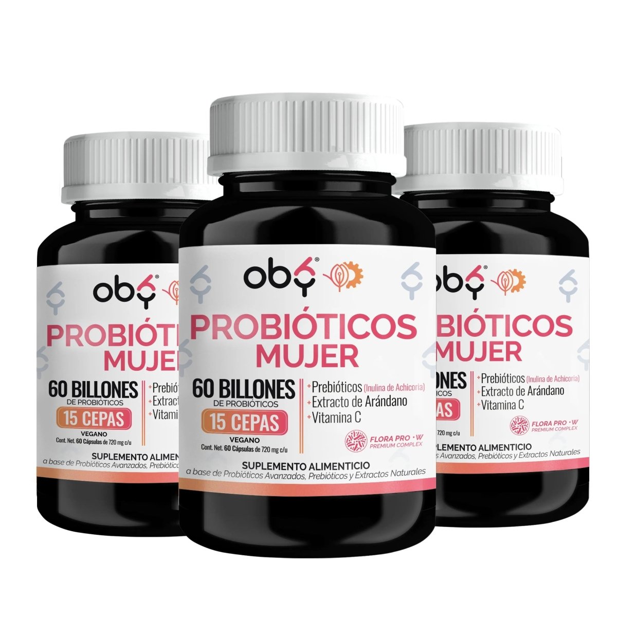 Pack de 3 frascos: Probióticos Femeninos | 60 Billones 15 Cepas +– oby.mx